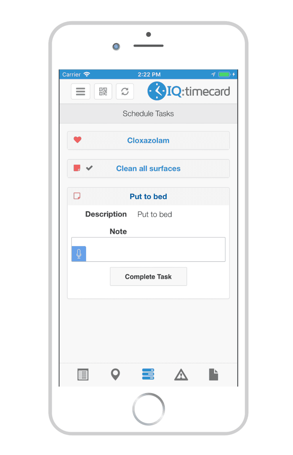 Tasks, Actions and Medications with IQ:timecard | Unique IQ